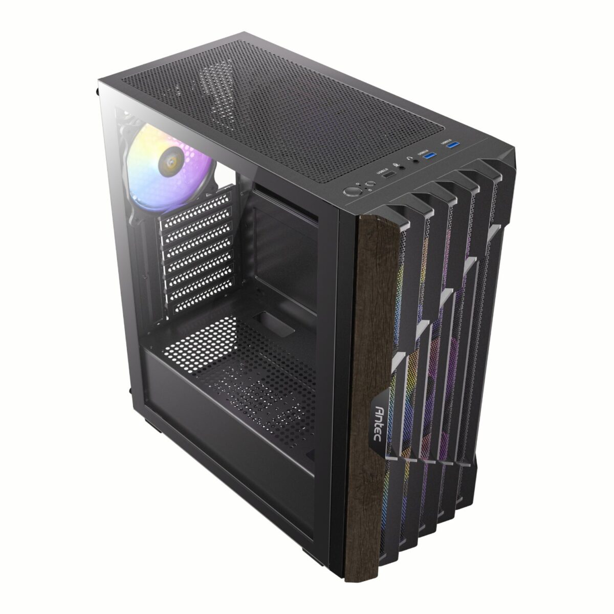 Antec AX63 Wood ARGB ATX Mid Tower Gaming Chassis - Black | MnM Box Deals
